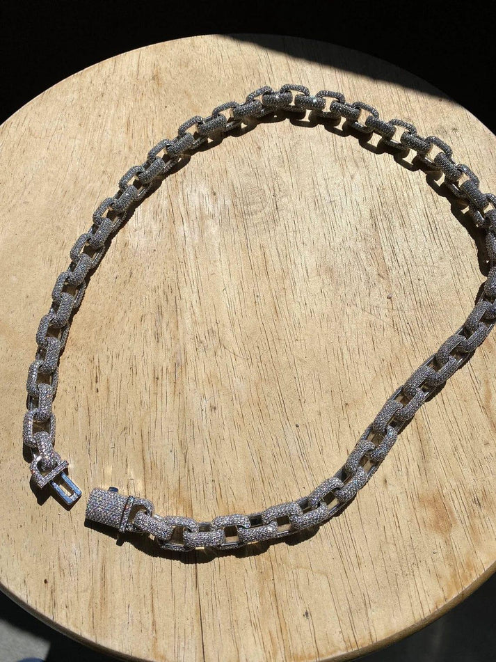 12MM White Gold Round Moissanite Linking Design Cuban Link Chain Neckl ...