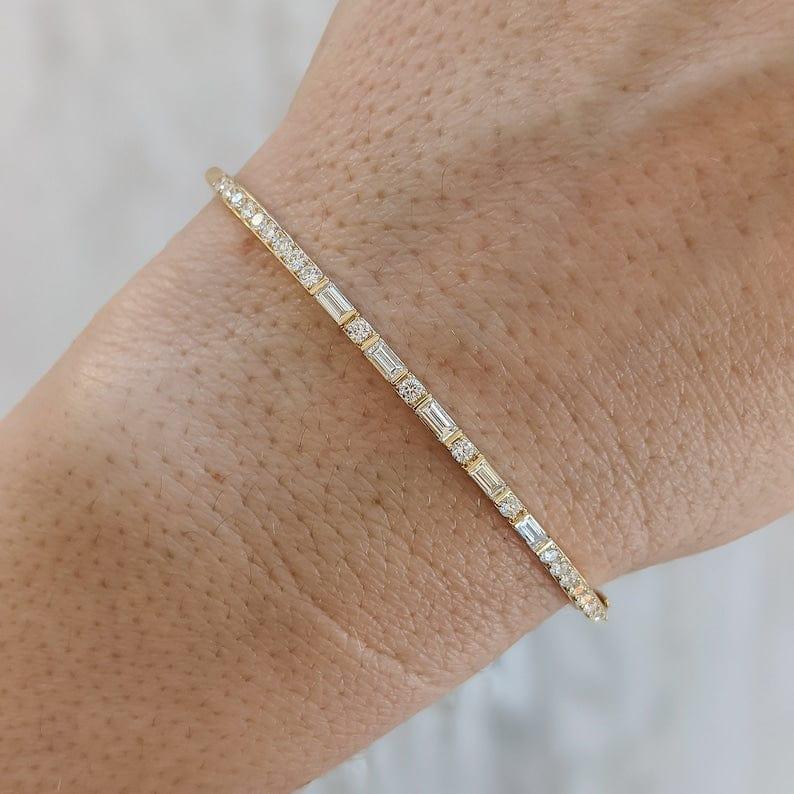 14k Solid Gold Lab Grown Diamond Tennis Bangle Bracelet – JBR Jeweler