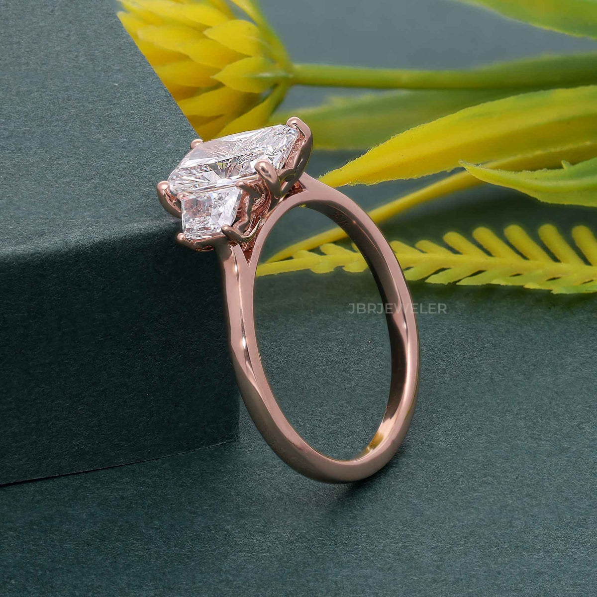 2Ct Radiant Cut Lab Grown Side Trapezoid Engagement Ring | JBR Jeweler