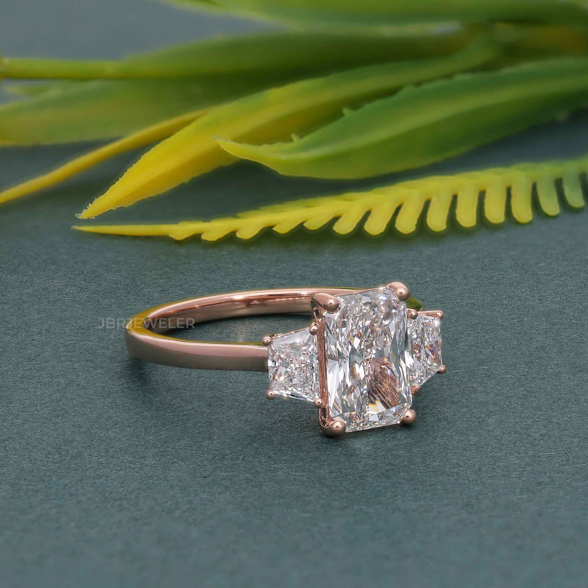 2Ct Radiant Cut Lab Grown Side Trapezoid Engagement Ring | JBR Jeweler