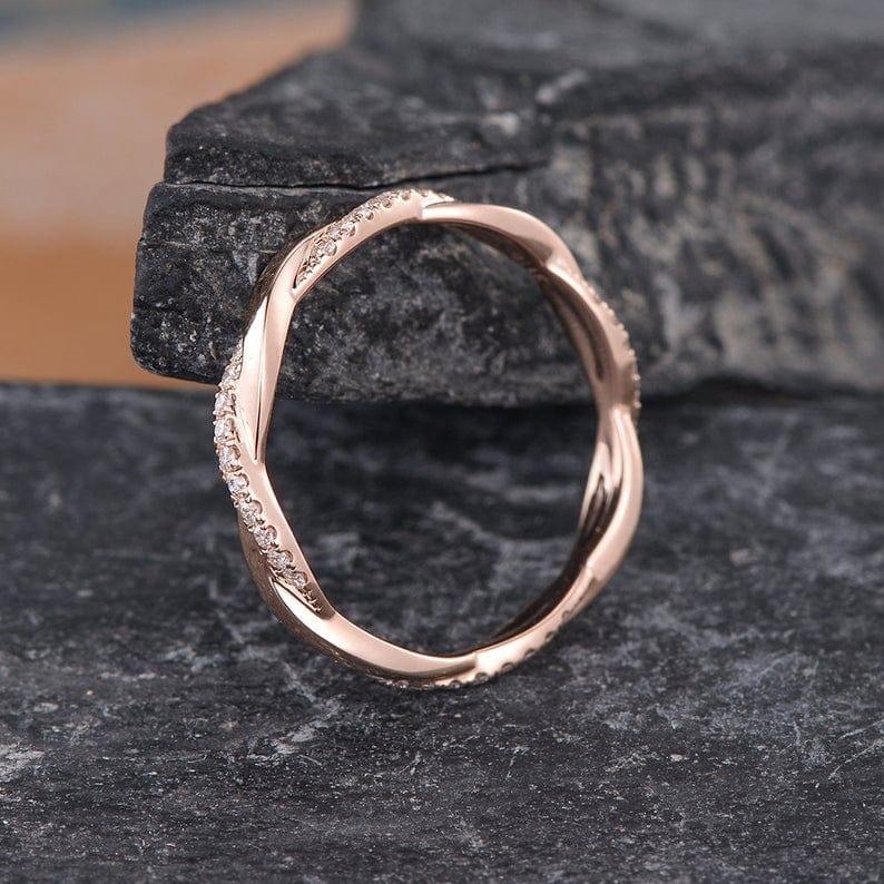 Infinity Twist Rose Gold Matching Delicate Dainty Moissanite Wedding ...