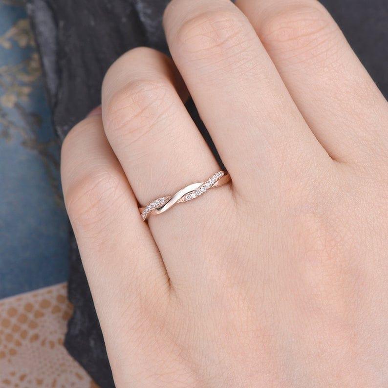 Infinity Twist Rose Gold Matching Delicate Dainty Moissanite Wedding ...